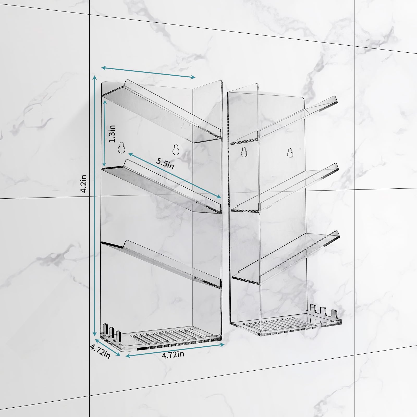 VEOFEMLEA Acrylic Shower Caddy Bathroom Organizer, Wall Mounted Clear Shampoo Holder, Shower Organizer, No Drilling and Rustproof(2 pack)