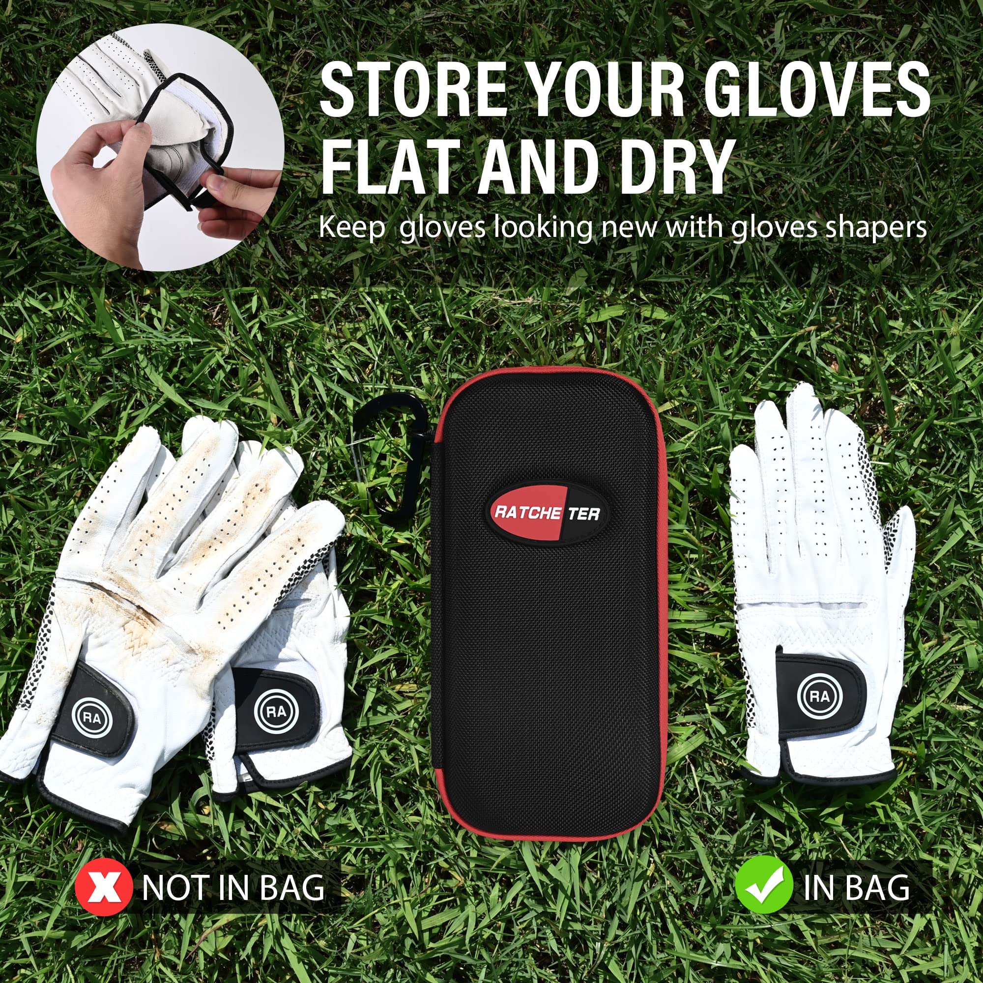 Glove Holder with Carabiner Hook to Golf Bags, Golf Gloves Accessories for Men Women Golfer