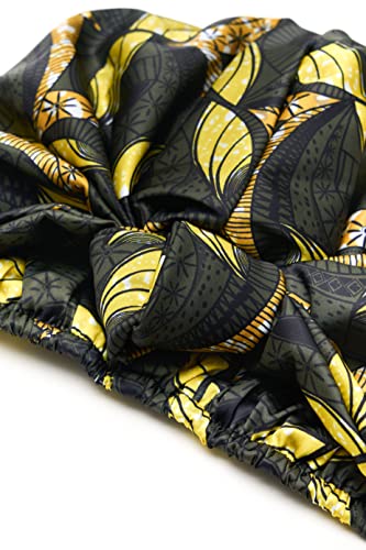 Grace Eleyae Women's Adjustable Satin Line Volume Knot Turban, Green African Print