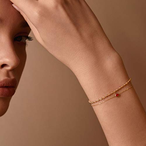 GELIN 14k Solid Gold Red Heart Adjustable Bracelet for Women Valentine's Day Jewelry Gift