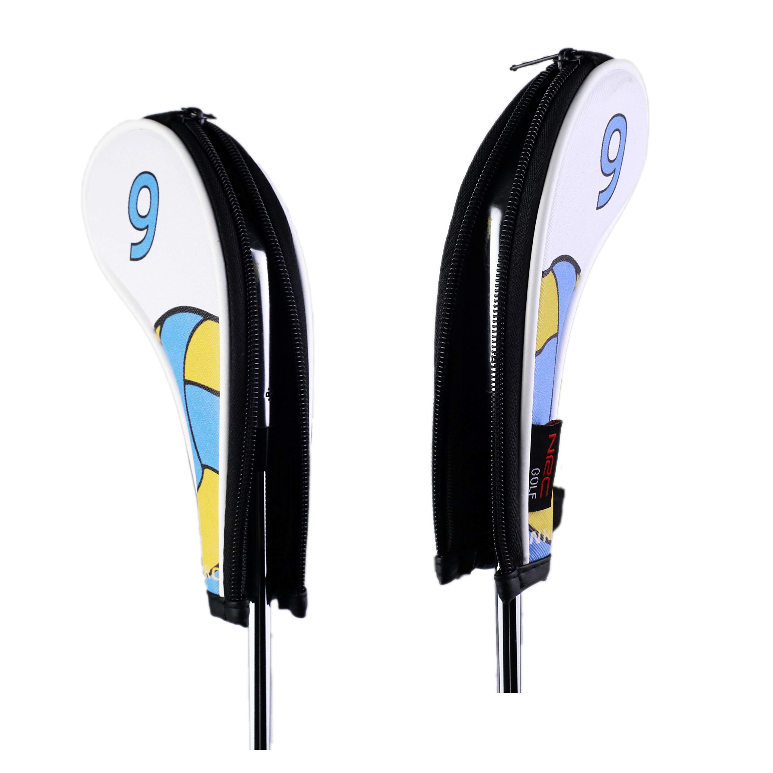 Golf Iron Head Covers 9Pcs/ Set Golf Iron Club Head Covers Handed Zipper Closure Thick Synthetic Leather Fit All Brands Titleist,Callaway,Ping,Taylormade,Cobra Etc. (Black)