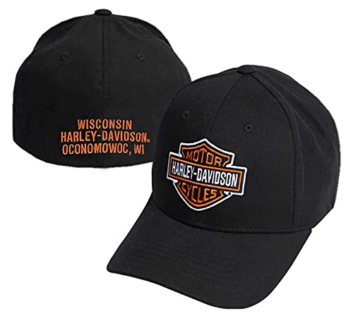 Harley-Davidson Men's Classic B&S Curved Bill Stretch Fit Baseball Cap (L/XL) Black