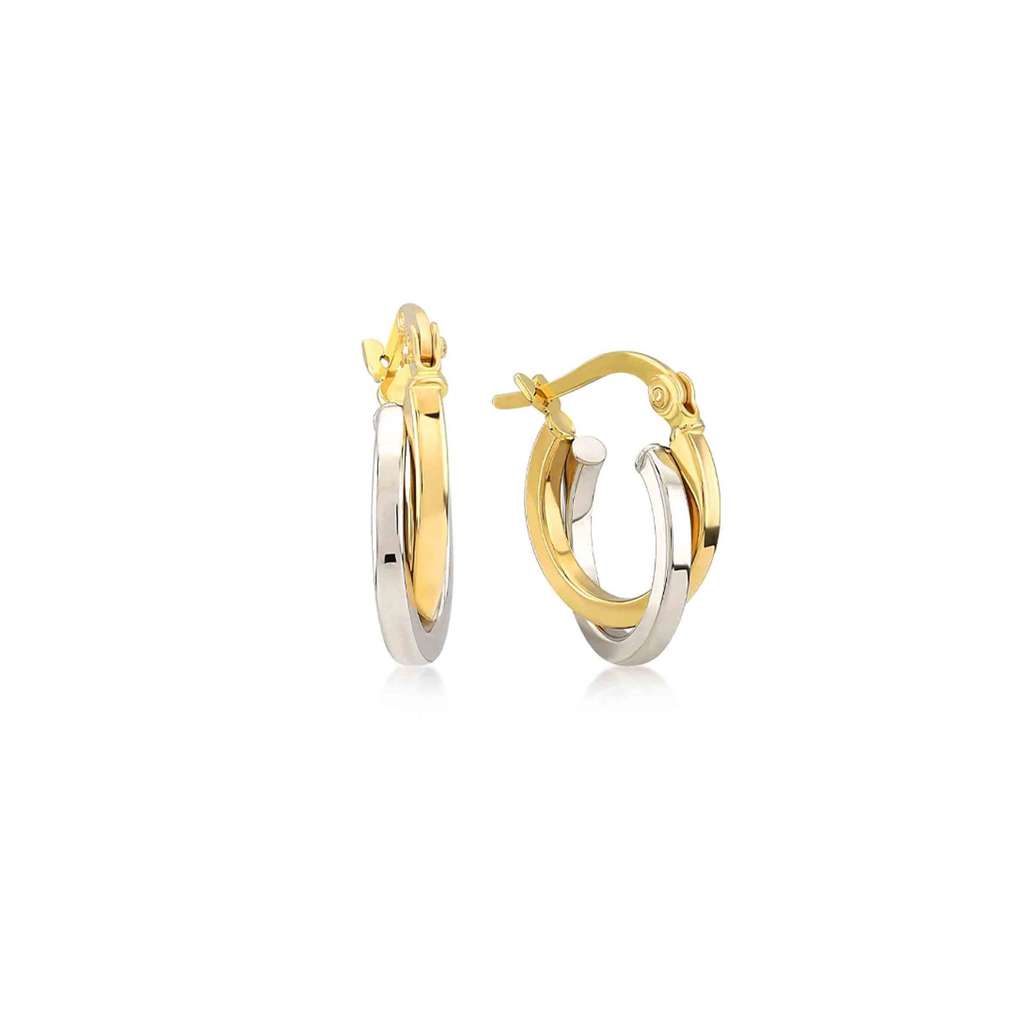 GELIN 14k Two-Tone Yellow and White Gold Intertwined Round 3mm Thick Hoop Earrings for Women, Diameter 0.50"