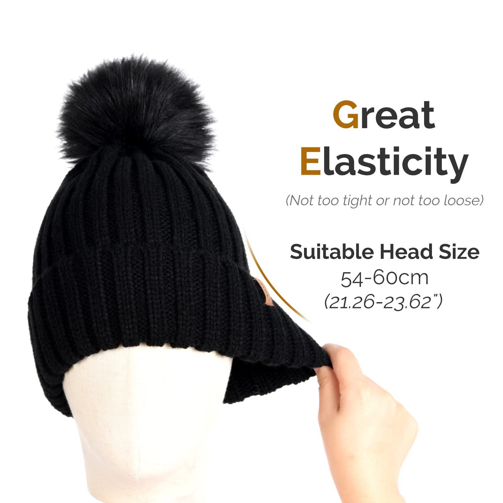 FURTALK Womens Winter Knitted Beanie Hat with Faux Fur Pom Warm Knit Skull Cap Beanie for Women…