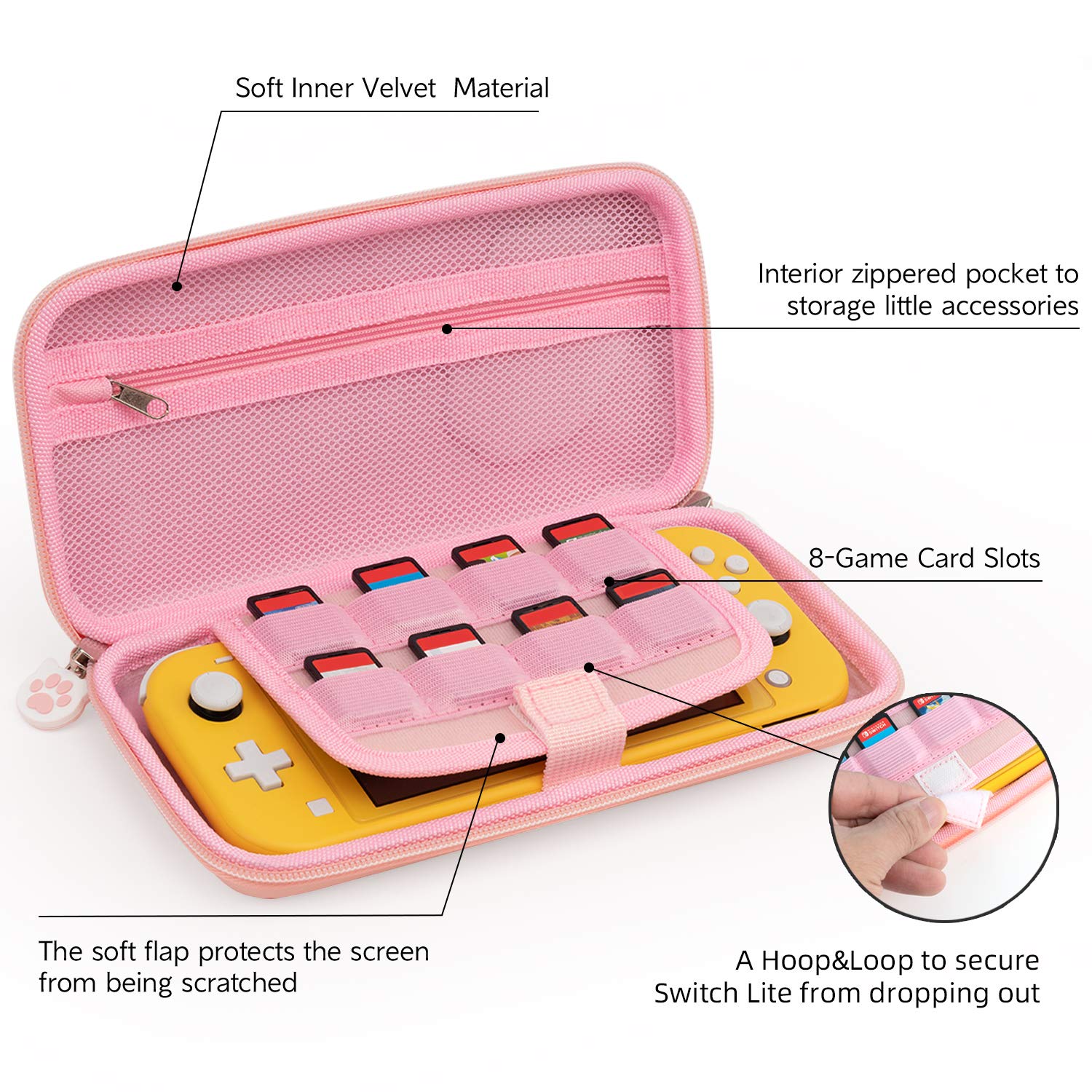 GeekShare Cat Paw Case for Nintendo Switch Lite - Slim Hard Carrying Case Portable for Switch Lite and Gaming Accessories - One Detachable Hand Strap (Pink) [Nintendo_Switch]