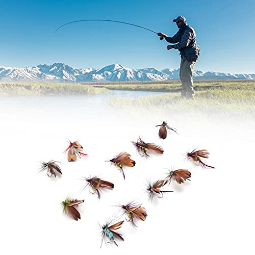 HOLPPO 12 Pcs Fly Fishing Lure,Durable Nylon Fly Lure with Hook,Easy to Carry Exquisite Workmanship Insect Water Surface Flying Bait Fishing Tool