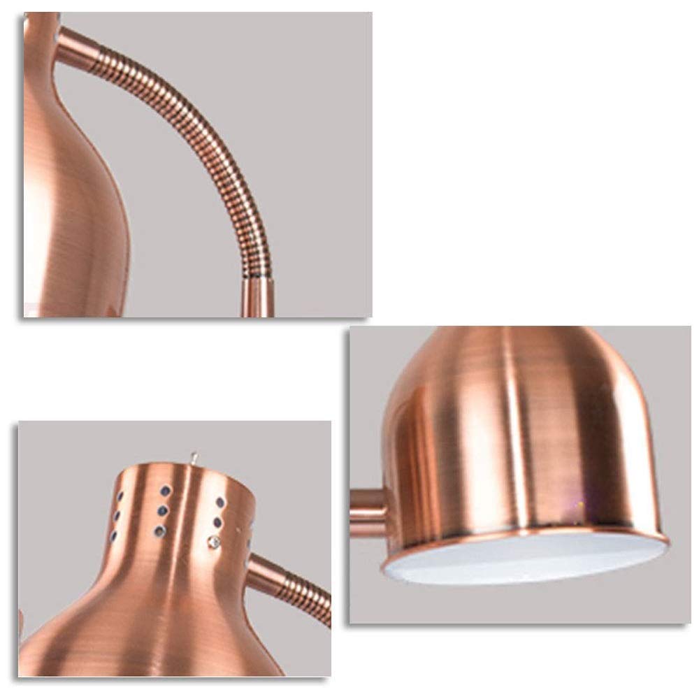 ZXT Food Warming lamp Single/Double Bulbs Buffet Display Heating Preservation Light,Commercial Portable W250 Heat Lamp (Color : Copper, Size : Double Head)