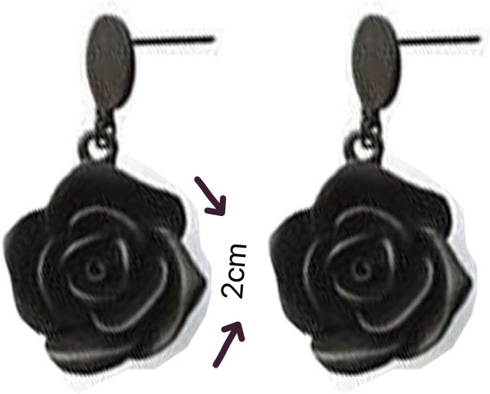Gold Plated Rose Flower Earrings Black flowers Dangle Drop Earrings Bridesmaid Gift for Women (Black)