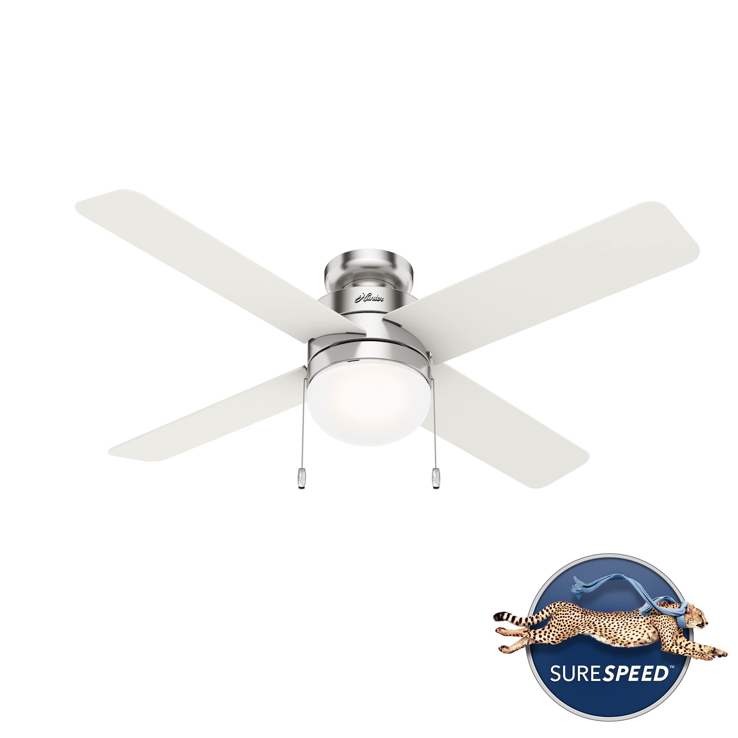 Hunter Fan Company, 50362, 52 inch Timpani Fresh White Low Profile Ceiling Fan with LED Light Kit and Pull Chain