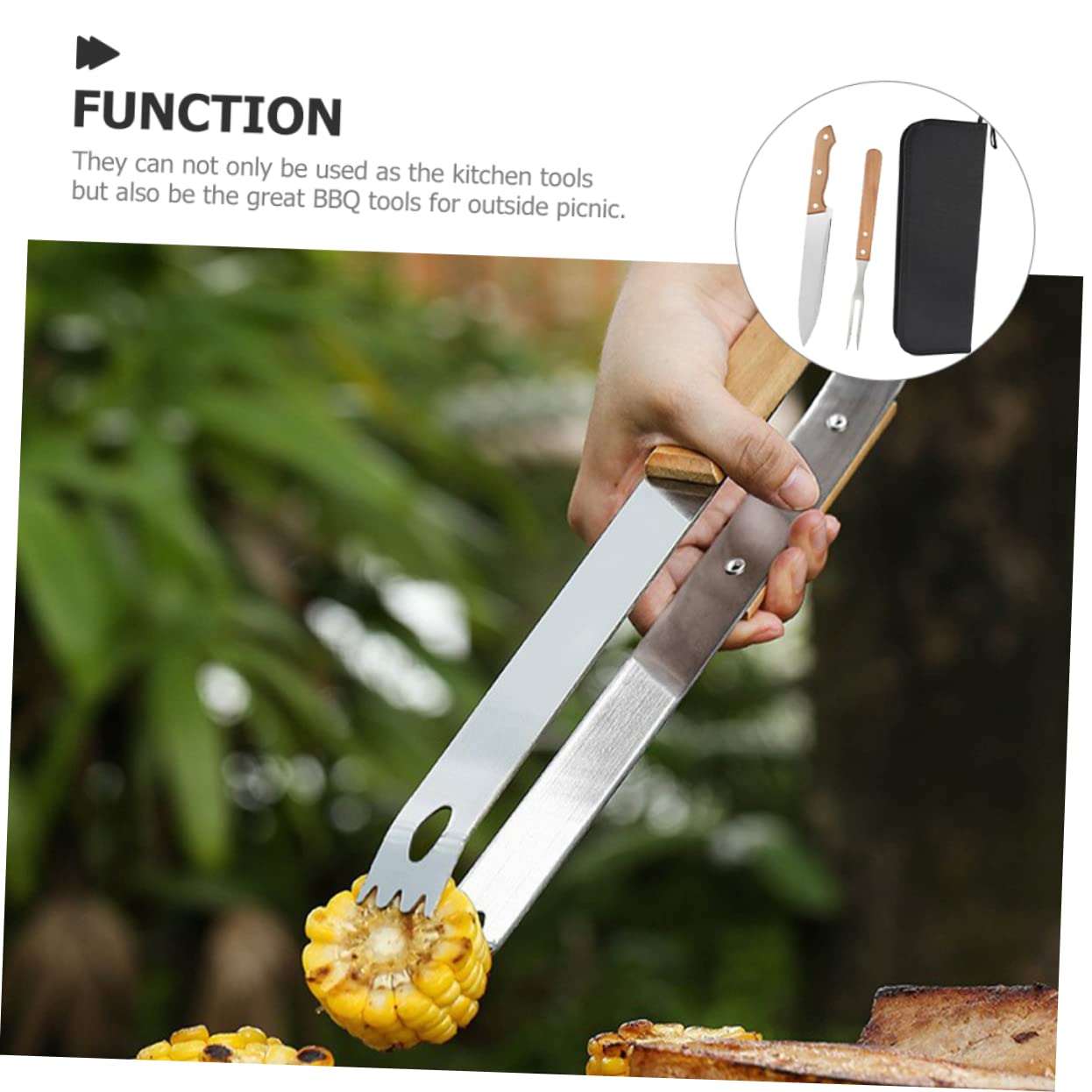 GANAZONO 3 Sets Barbecue and Fork Tools Brisket Slicing Knives for Slicing Meats Barbecue Kitchen Fork Kitchen Roast Fork Barbecue Supplies Wooden Handle Portable Travel