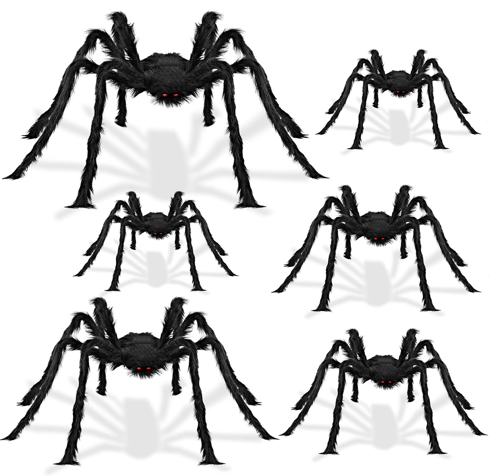 HBlife 6 PCS Giant Hairy Spider Set Halloween Decorations Different Size Furry Scary Virtual Realistic Decor for Outdoor Party Yard, Black