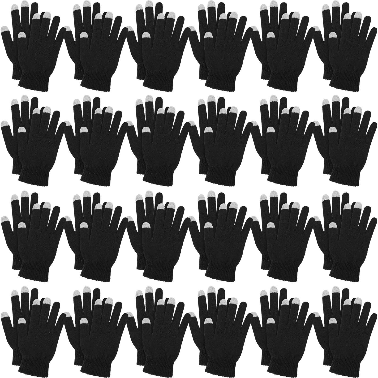 Handepo 24 Pairs Touchscreen Gloves Bulk Stretch Knitted Texting Gloves Warm Mittens Winter Accessories for Women Men (Black)