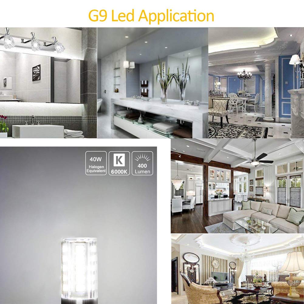 G9 LED Bulbs for Ceiling Fan, Chandelier, Pendant Lights, Bathroom, Wall Sconce, Desk Lamps, 5W (40W Bi-Pin G9 Halogen Equivalent), Daylight White 6000K, Non-Dimmable (10 Pack)