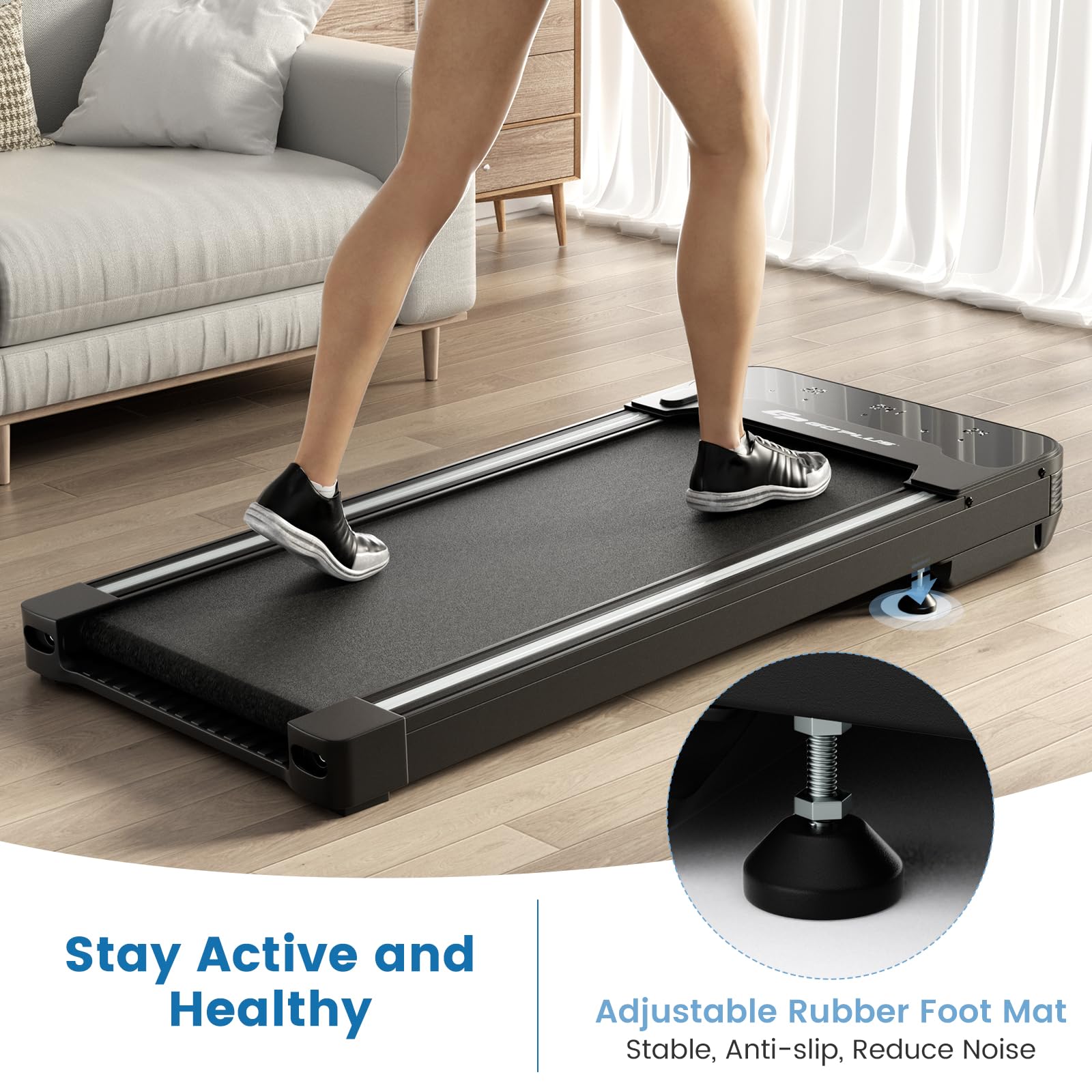 Goplus Under Desk Treadmill, Electric Treadmill Walking Pad with Touchable LED Display and Wireless Remote Control, Built-in 3 Workout Modes and 12 Programs, Running Jogging for Home Office
