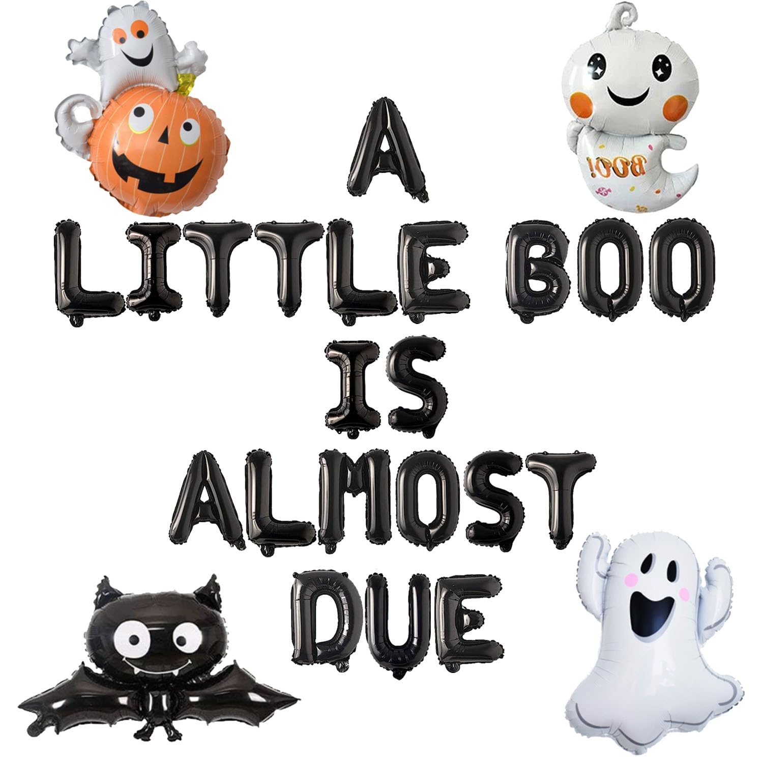 Halloween Baby Shower Party Decorations with A Little Boo is Almost Due Baby Shower Foil Balloon Banner Halloween Ghost and Bat Foil Balloons for Halloween Themed Baby Shower Birthday Party Decor