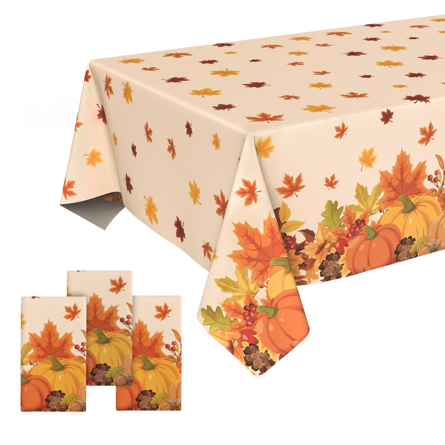 Horaldaily 3 Pack Fall Disposable Tablecloth, Thanksgiving Leaves Plastic Rectangular Table Cover for Birthday Anniversary Party Decoration 54Ć108 Inch