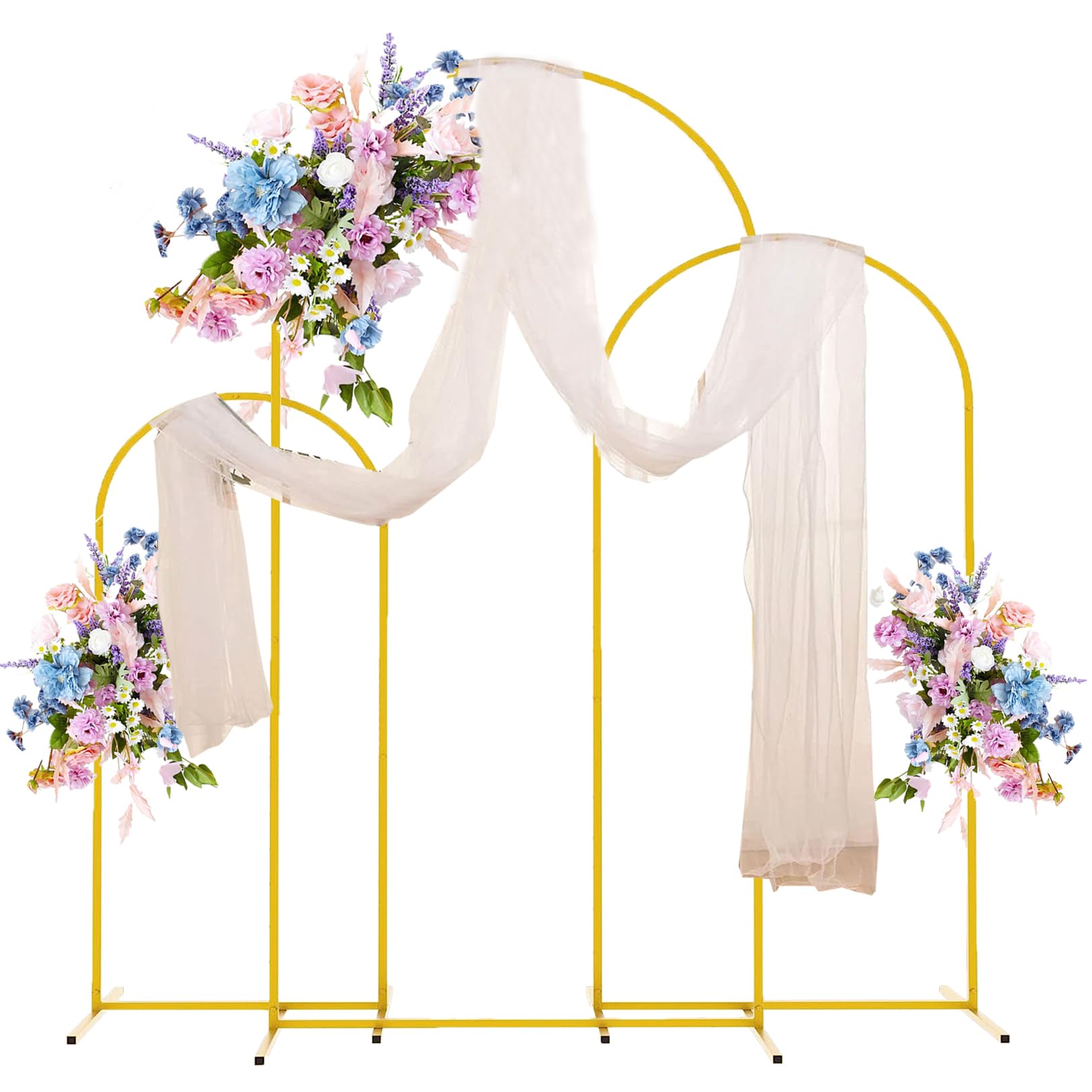 Gold Arch Backdrop Stand, Wedding Arch Stand Backdrop Set of 3 (6FT/5FT/4FT), Elegant Metal Arch Backdrop Stand for Wedding Ceremony Birthday Party Decoration