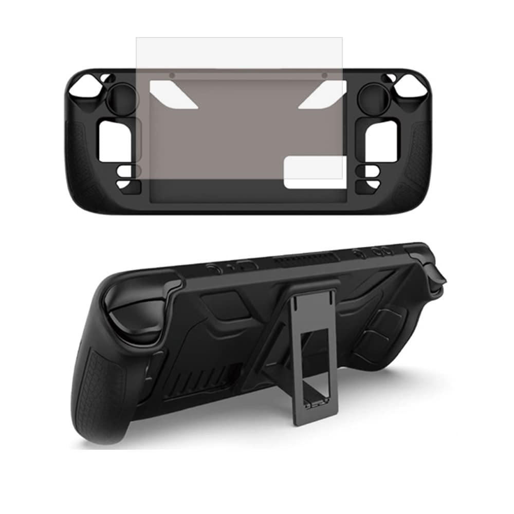 Kickstand Protective Case for Steam Deck, PC/TPU Cover Protector with Stand Base, Protective Cover Case Compatible with Valve Steam Deck Shock-Absorption, Non-Slip and Anti-Scratch Design (Black)