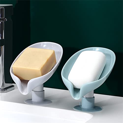 HALOU Leaf Shape Soap Box Drain Soap Holder Box Bathroom Shower Soap Holder Sponge Storage Tray Sucker Box (Color : Gray, Size : 13 * 10.5 * 8.5cm)