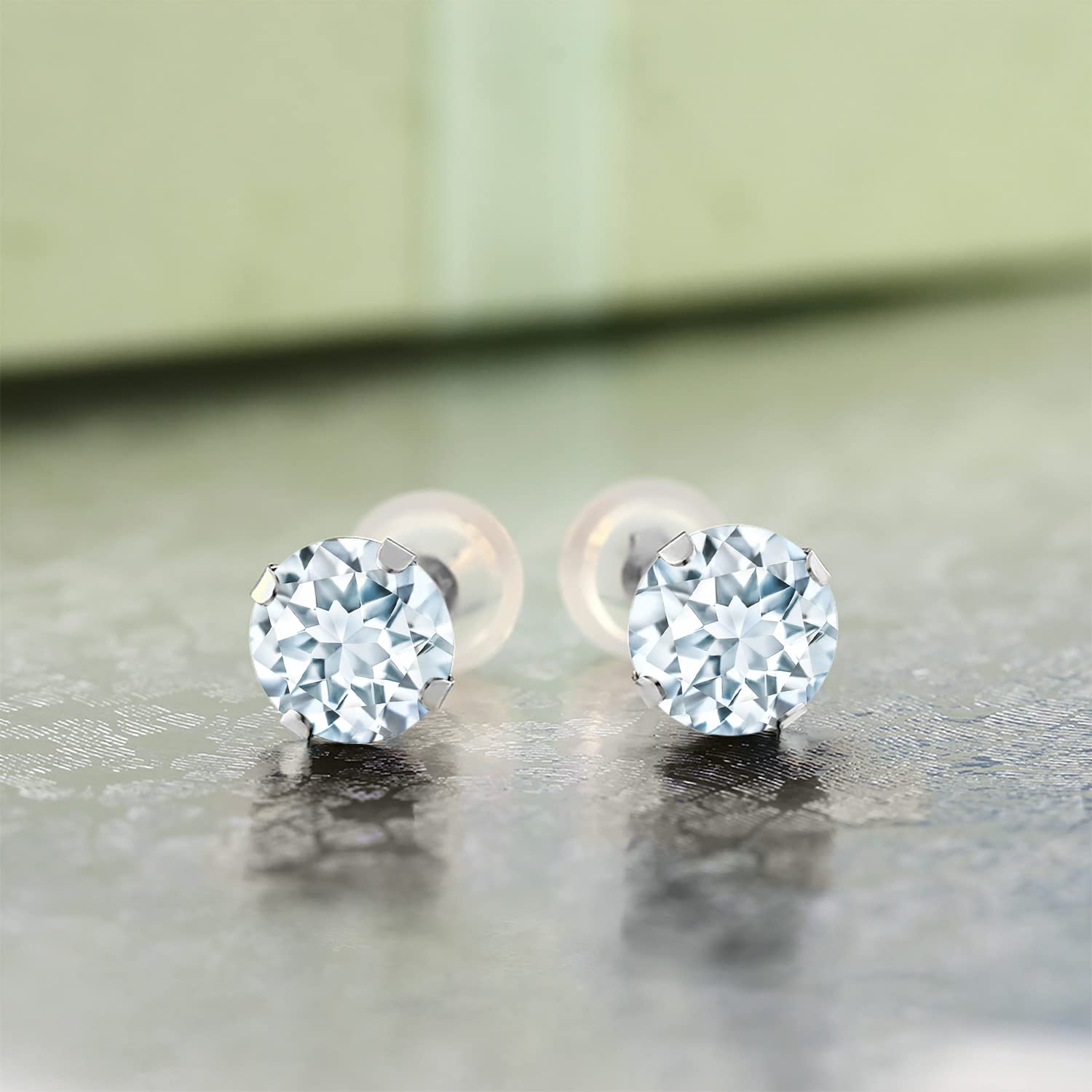 Gem Stone King 14K Gold Gemstone Birthstone Solitaire Stud Earrings | Round 6MM | Gold Earrings for Women