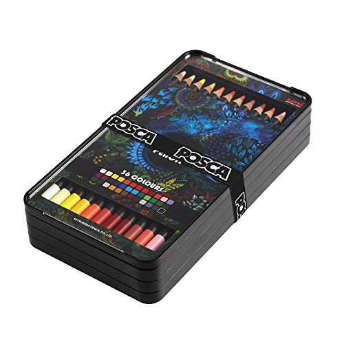 Posca Oil and Wax Coloring Pencils Art Set, 36 Prismacolor Colored Pencils, Drawing Supplies, Color Pencils, Watercolor Pencils, Colored Pencils for Adult Coloring, Book for Women or Men