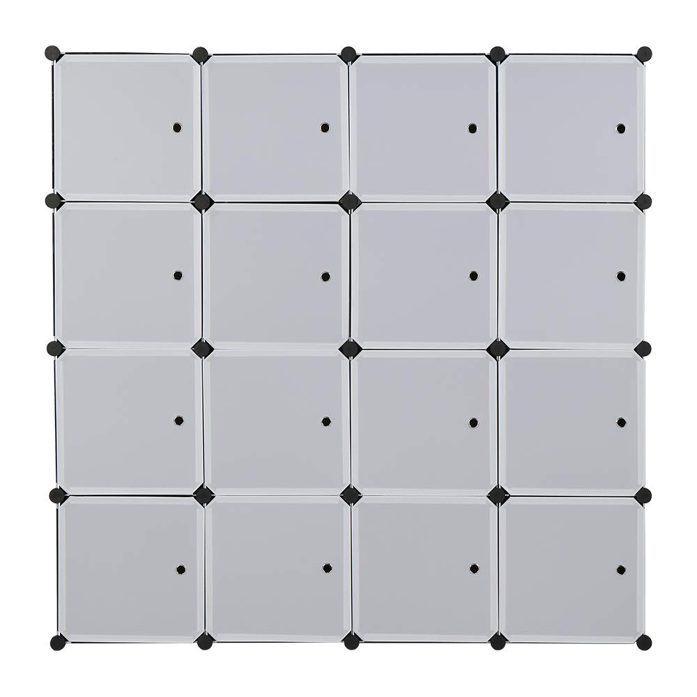 GGH Portable Wardrobe Closets, 16 Cubes,3 coat hangers,Clothes Storage Organizer with Doors,(White Door, Black Cabinet)