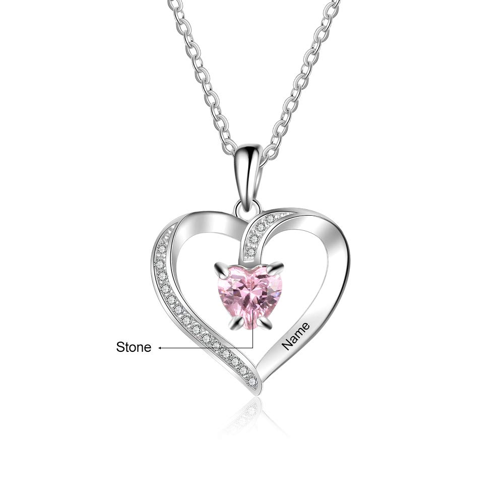 Gemszoo Personalized Names Heart Necklace with Simulated Birthstone Pendant Necklace for Women Mother (1 Name)