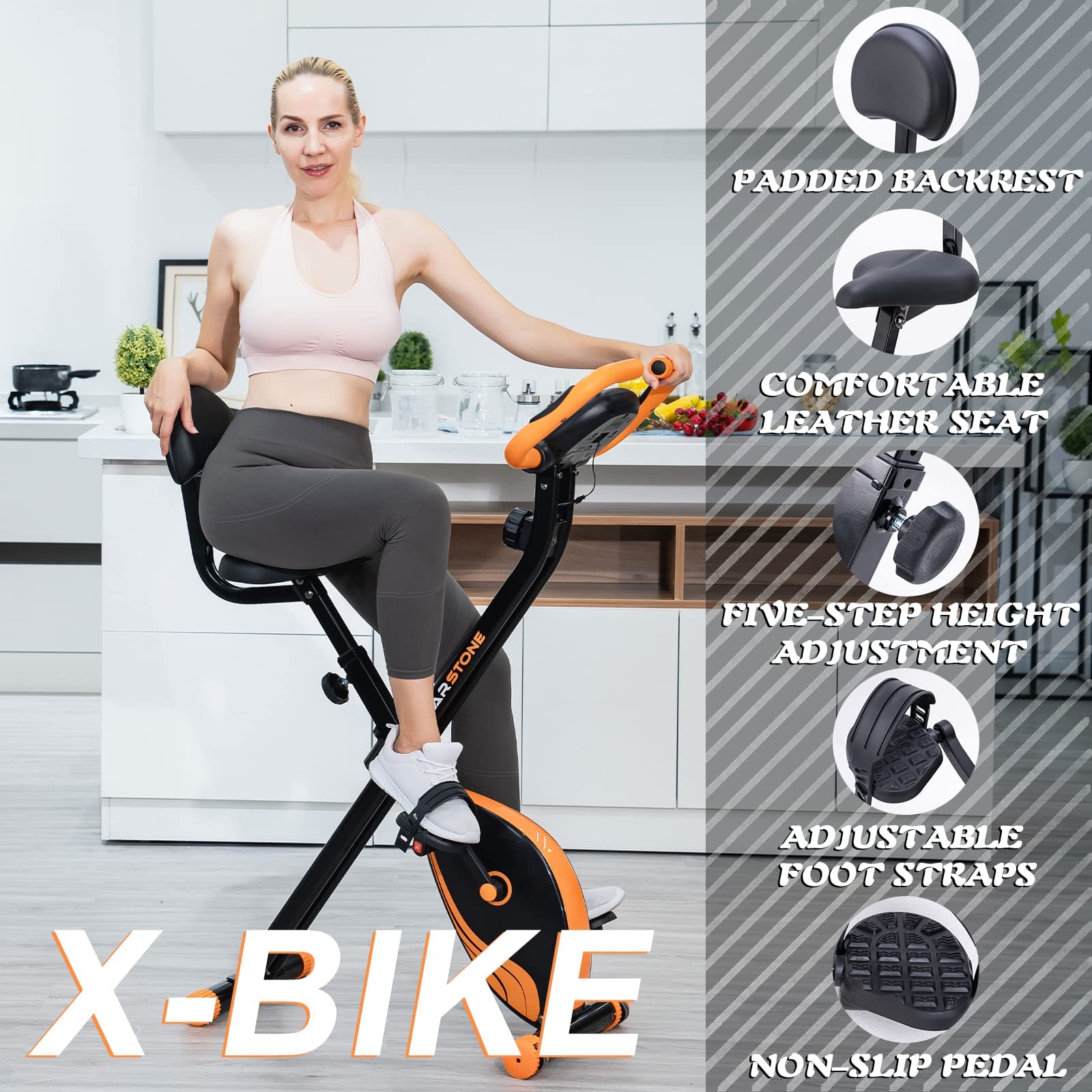 GEARSTONE Fitness Bike, Exercise Bike, Foldable Indoor Trainer for Home Cardio Training, Magnetic Resistance Bikes, Pulse Sensor, 100 kg Max Weight (D8) (D2)