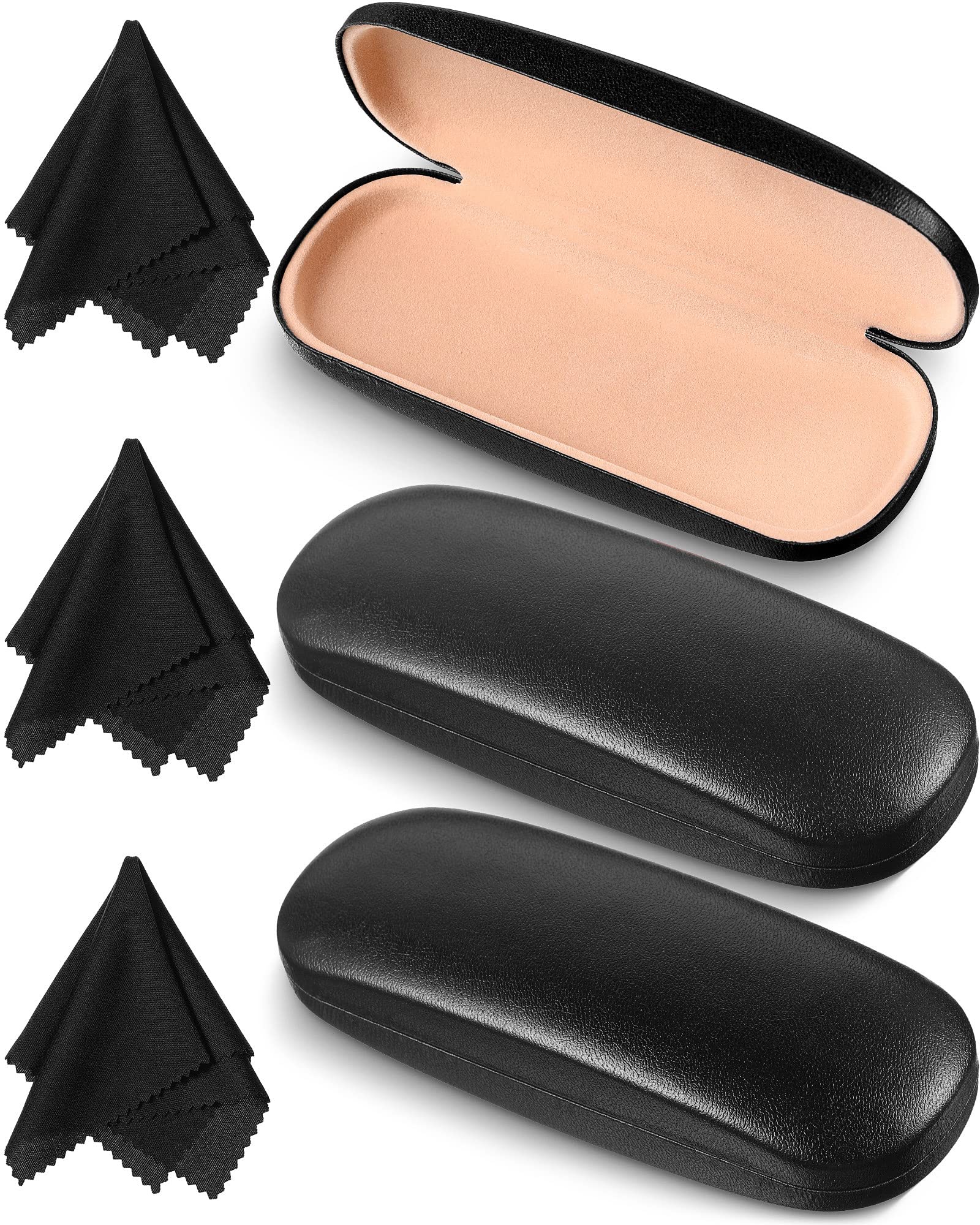 Frienda 3 Pieces Hard Glasses Case Reading Eyeglass Case Protective Sunglasses Case with Cleaning Cloth for Men Women Unisex(Black)