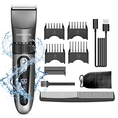 Gorgefine Rechargeable Hair Clipper & Trimmer for Men-Professional Cordless Haircut & Grooming Kit Waterproof with LED Display-Turbo Powerful Mode&Super Silent Mode