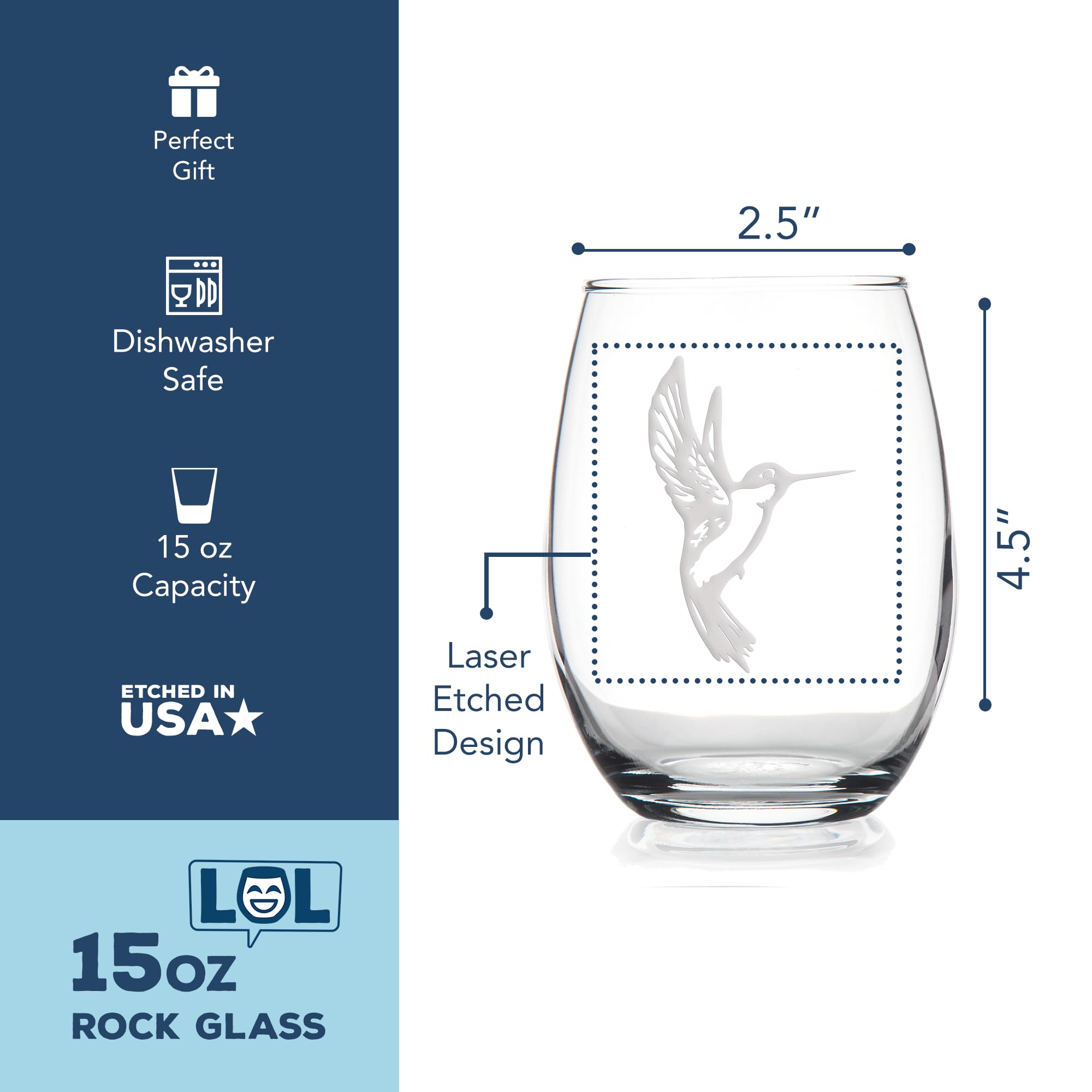 Hummingbird Stemless Wine Glass - Hummingbird Gift, Hummingbird Wine Glass