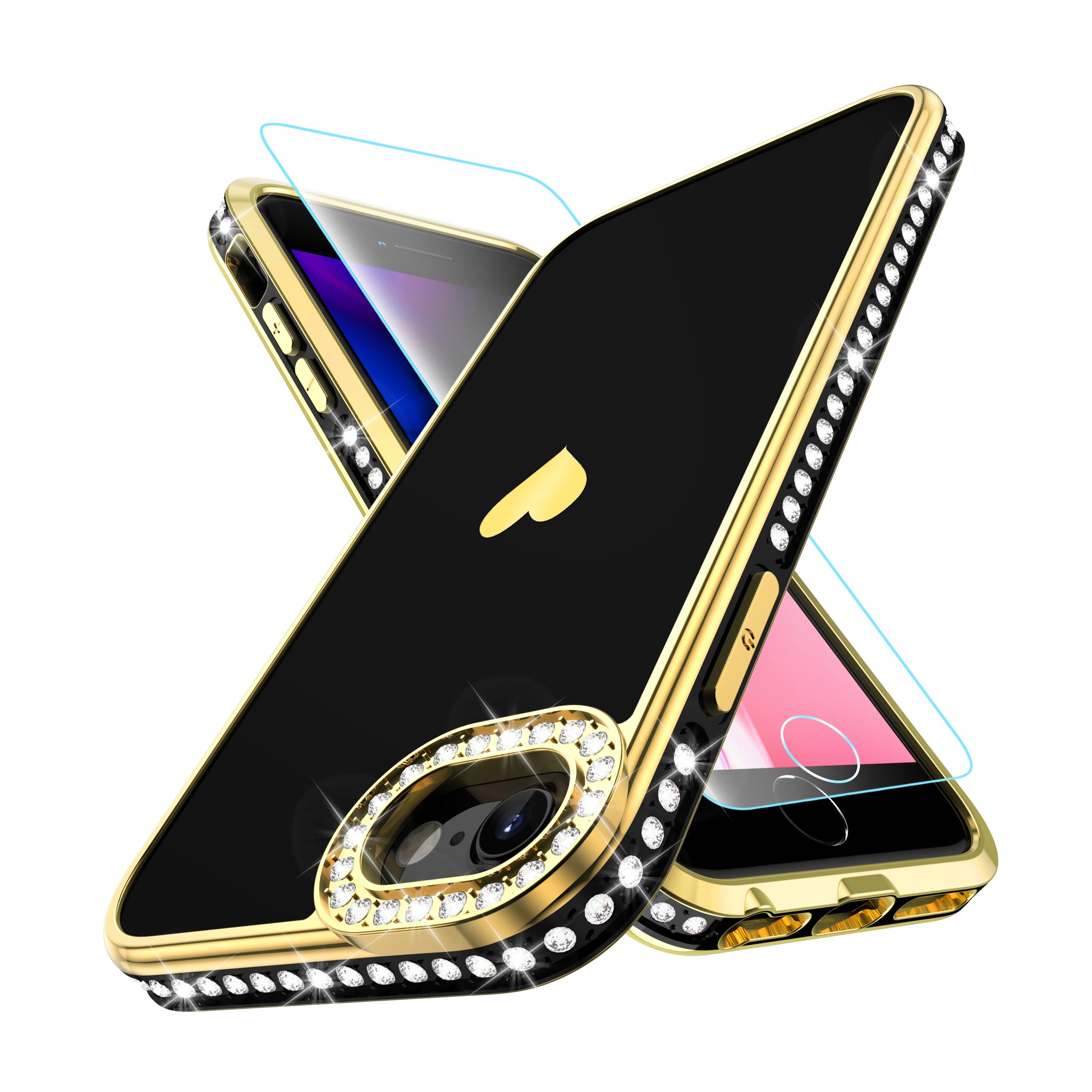 Gritup iPhone SE 2020 Case, iPhone 6/6S/7/8 Case with HD Screen Protector for Girls Women, Cute Clear Gradient Glitter Liquid TPU Slim Phone Case for Apple iPhone SE 2020/6/6S/7/8 Pink/Teal