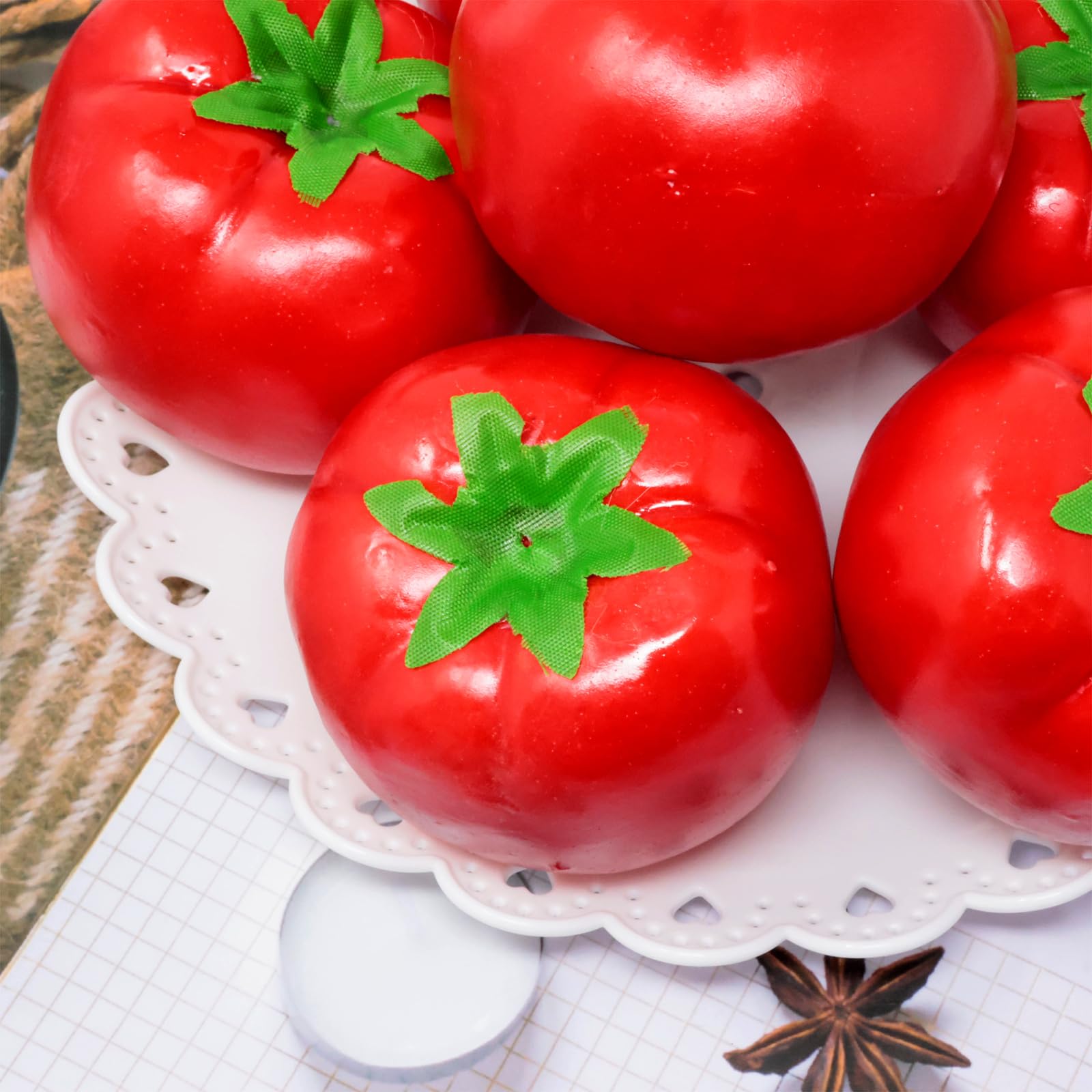 Honbay 6PCS Fake Tomatoes Foam Artificial Tomatoes Model Ornament Simulation Vegetable for Home Party Tabletop Decoration and Photography Prop