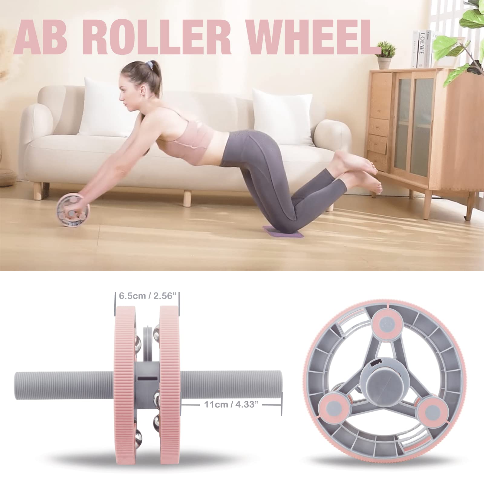 FYGL Push-Up-Bars | Multifunction 9 in 1 Workout-Equipment-for-Women | Resistance-Bands | Ab-Roller-Wheel with Knee Pads | Adjustable-Dumbbells | Kettlebell | Home-Gym-Equipment (Pink)