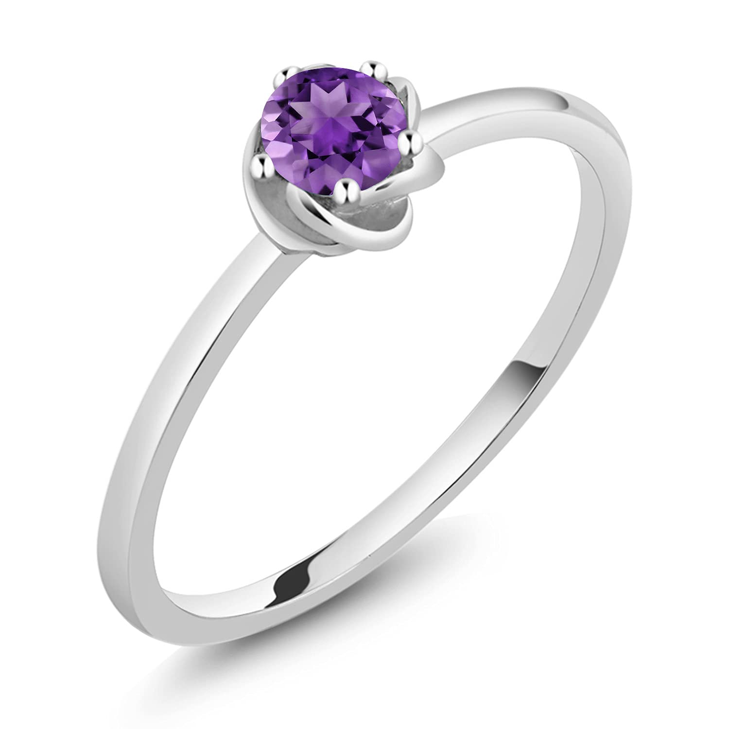 Gem Stone King 10K White Gold Purple Amethyst Women Ring (0.10 Ct Round Gemstone Birthstone, Available in size 5, 6, 7, 8, 9)