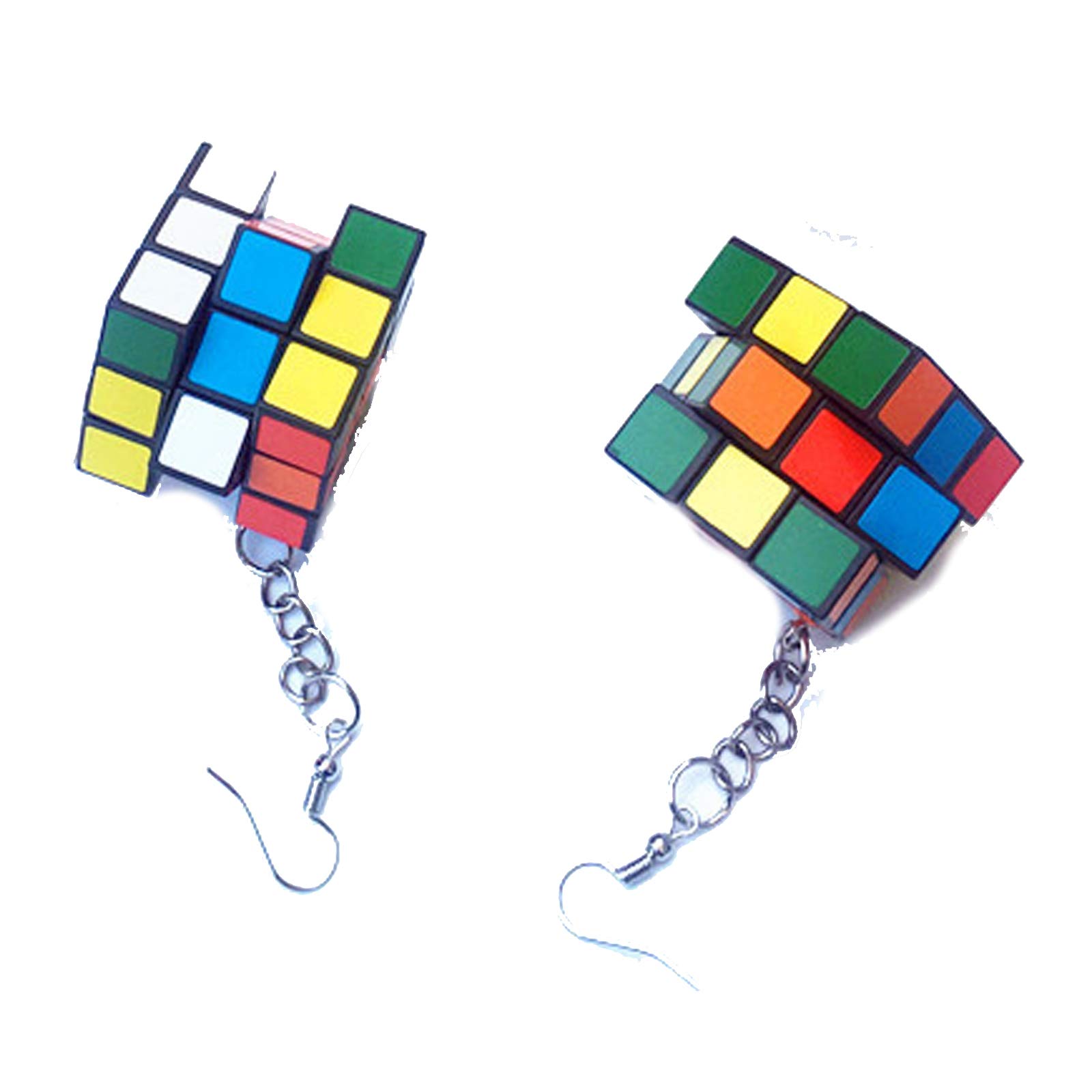 Handmade Creative Cute Real Magic Cube Dangle Earrings Personality Puzzle Cube Play Cartoon Funny Earrrings for Women Girls Punk Jewelry-A ear hook