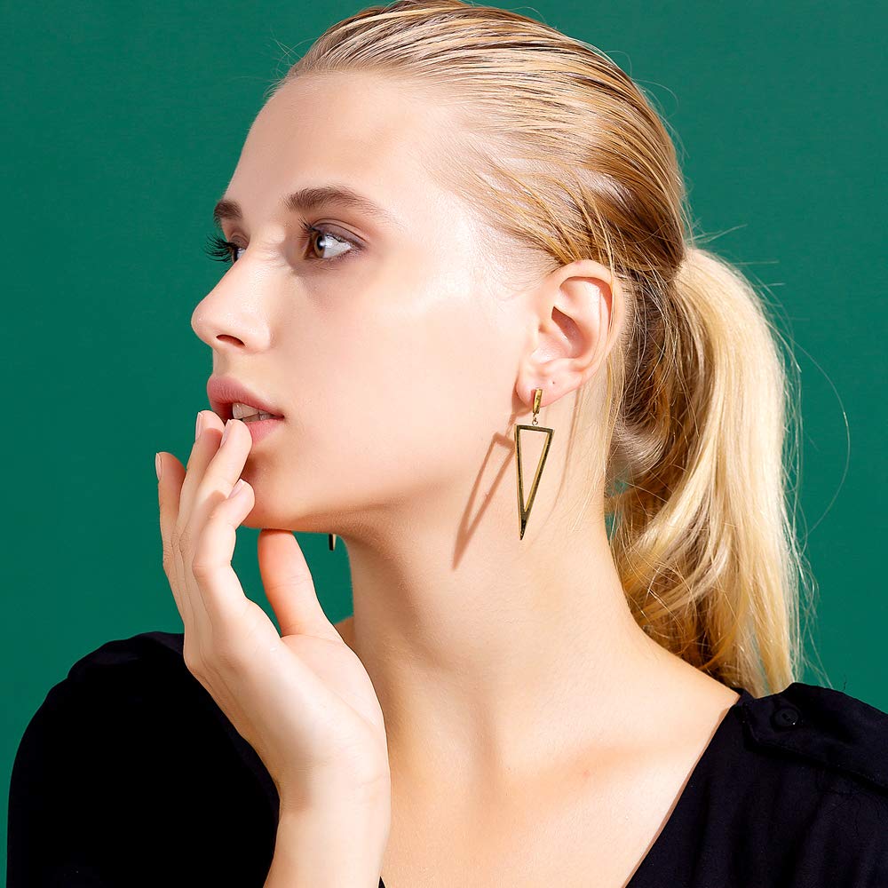 Gold Triangle Dangle Drop Earrings Big Geometric Dangle Earrings Metal Statement Earrings Stainless Steel Dangling Earrings Jewelry For Her Gift