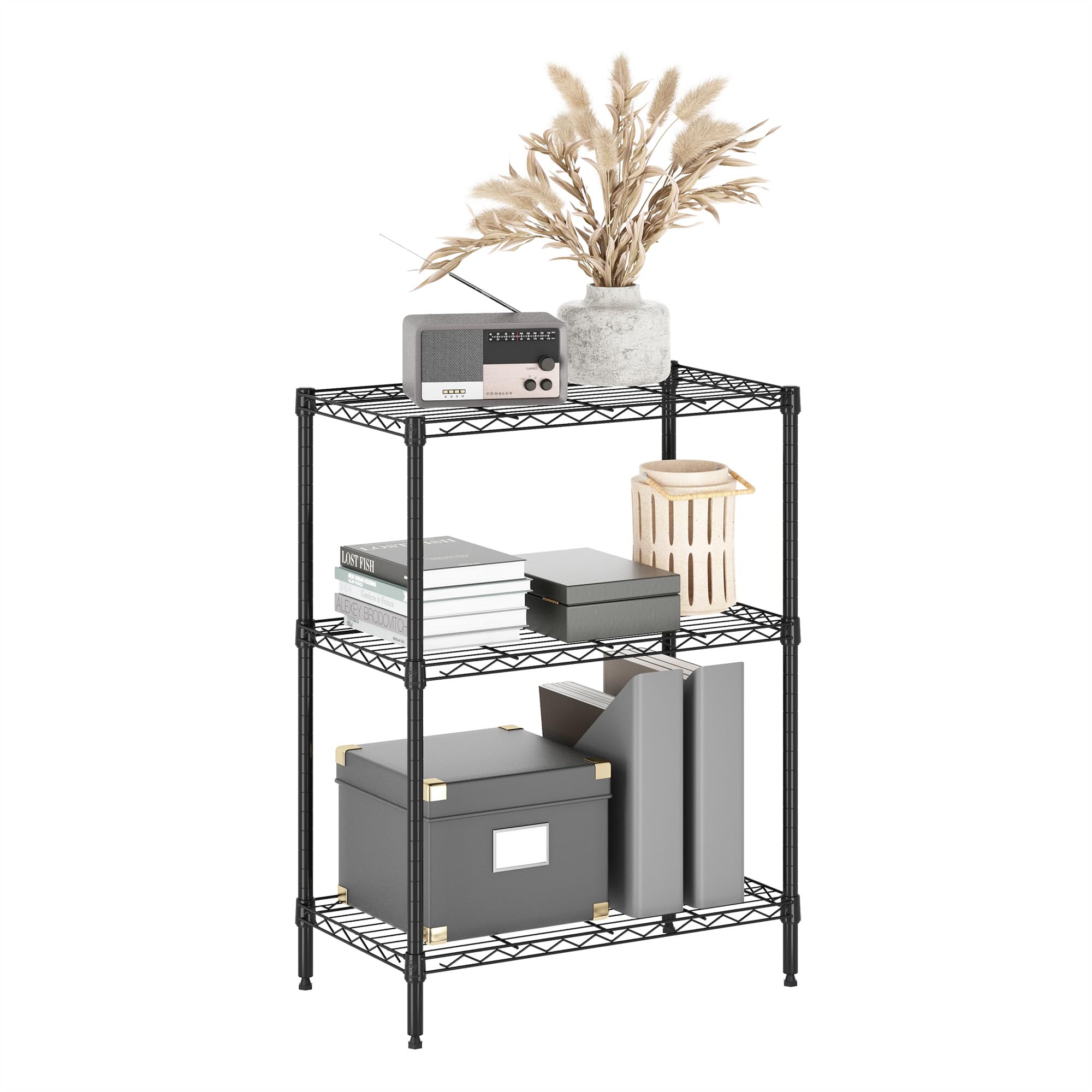 Furinno Wayar 3-Tier Metal Storage Shelf Rack, 23 x 13 x 30, Black