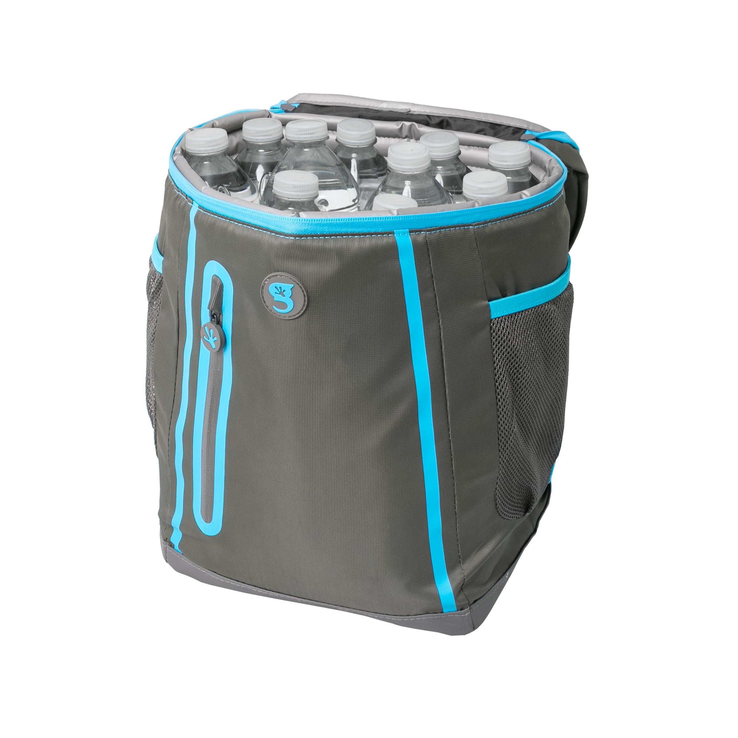 geckobrands Opticool Backpack Cooler โ Insulated Leak-Proof Backpack for Travel and Outdoor Activities (Grey/Neon Blue)