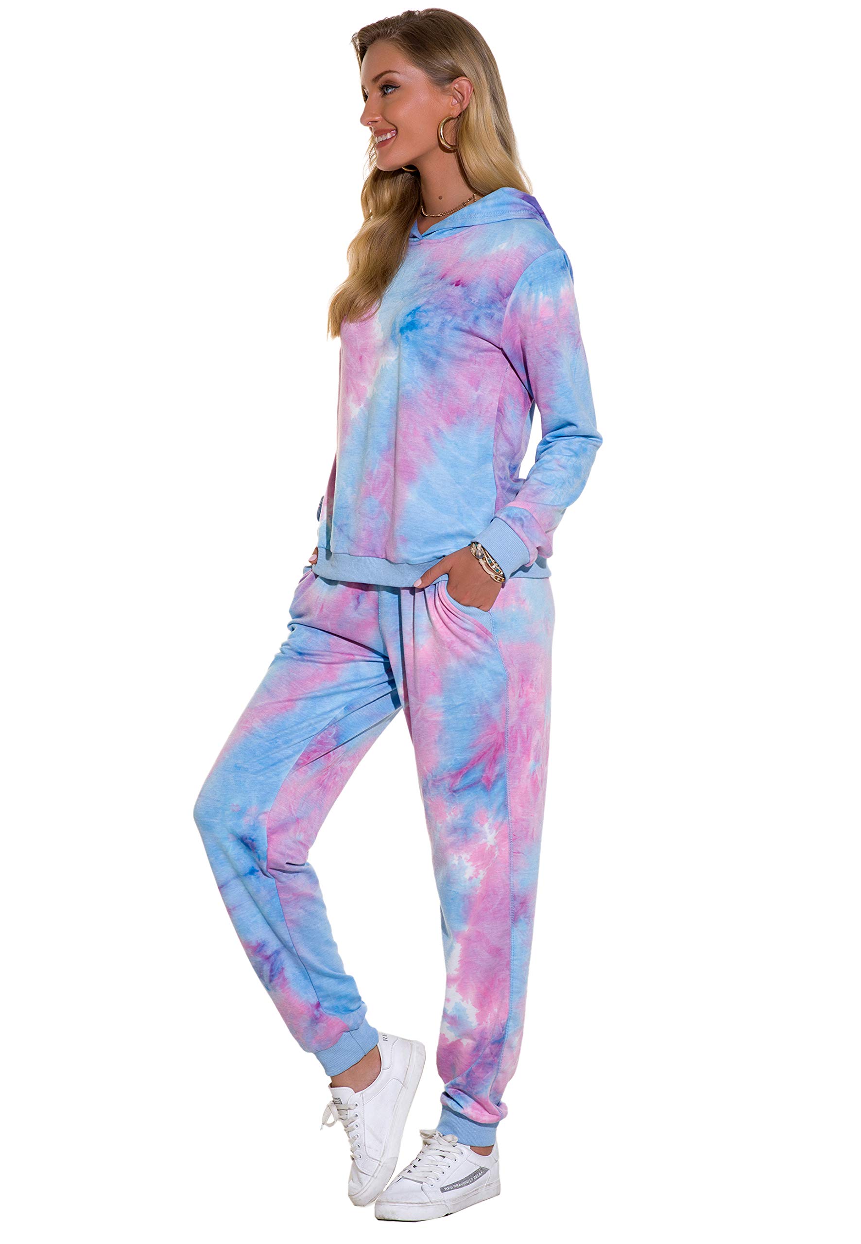 GUANYY Women’s 2 Piece Outfits Casual Sweatsuits Pants Set, Purple and Blue, Size Small