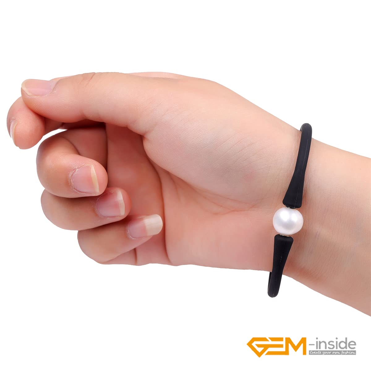GEM-Inside Big 11mm Real Pearl Bridesmaid Black Mood Stackable Silicone Rubber Stretch Freshwater Cultured Pearl Jewelry Bracelets for women 7"