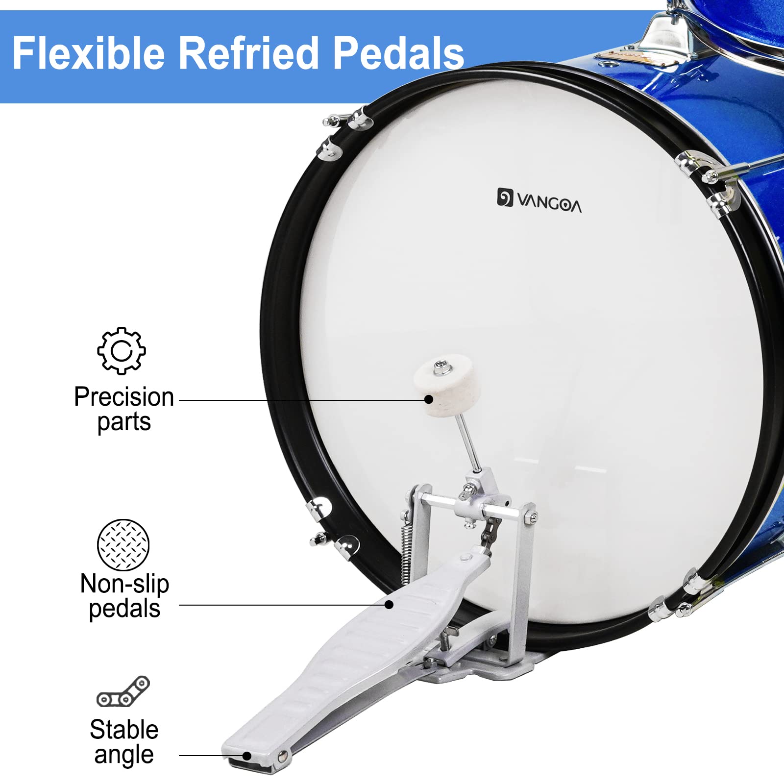Kids Drum Set, 5 Piece Junior Drum Set for Beginner, 16 Inch Drum Set for Student Children Teens Starter Kits with Adjustable Throne Cymbal Pedal Drumsticks Bright Blue, by Vangoa