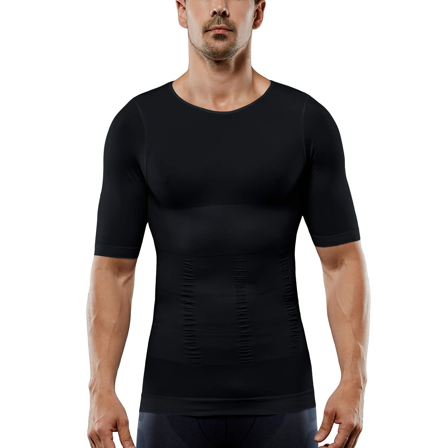Generic Men's Compression Shirt Short Sleeve Tank Top Body Shaper Slimming T-Shirt Athletic Sports Base Layer Top Running Shaperwear (Black, L)