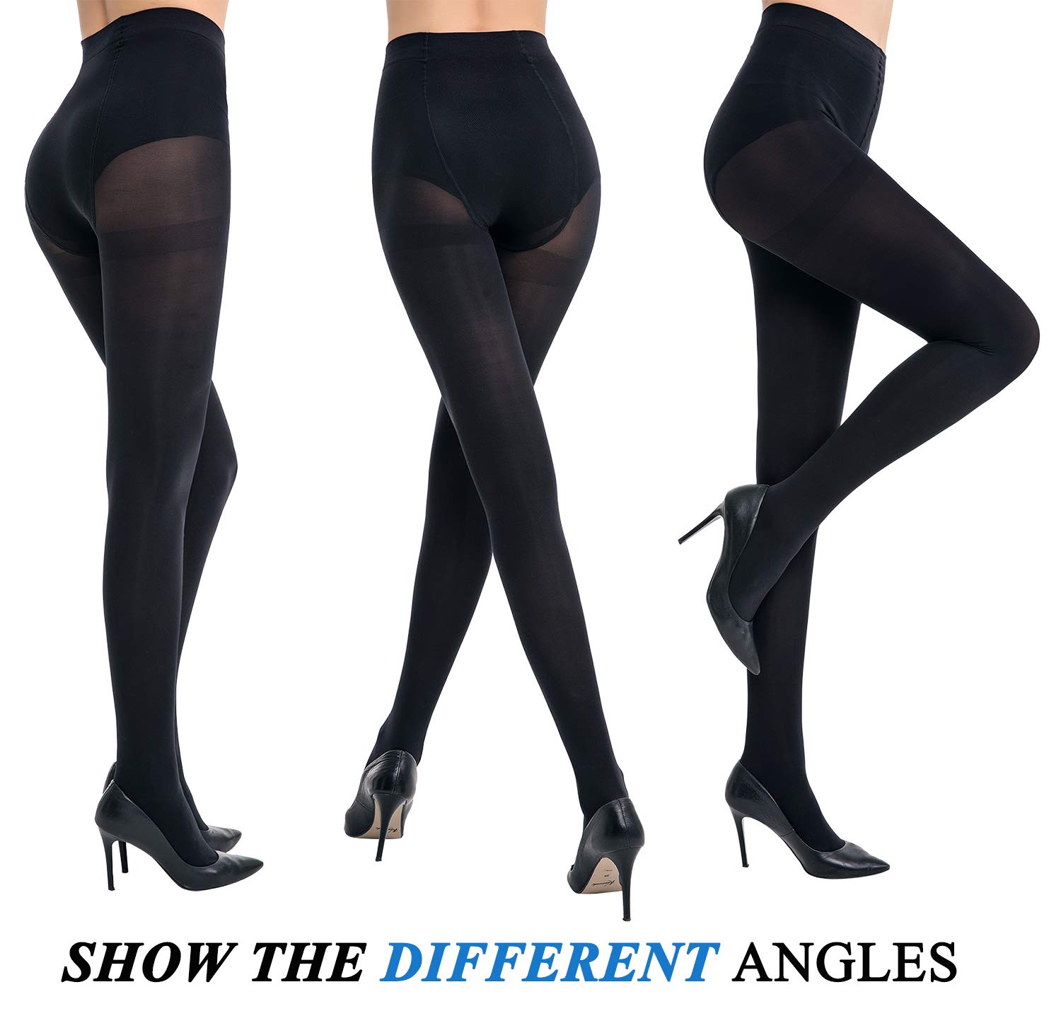 HONENNA Women's Control Top High Elastic Soft Opaque Pantyhose Tights, 1 Pair Pink L-XL