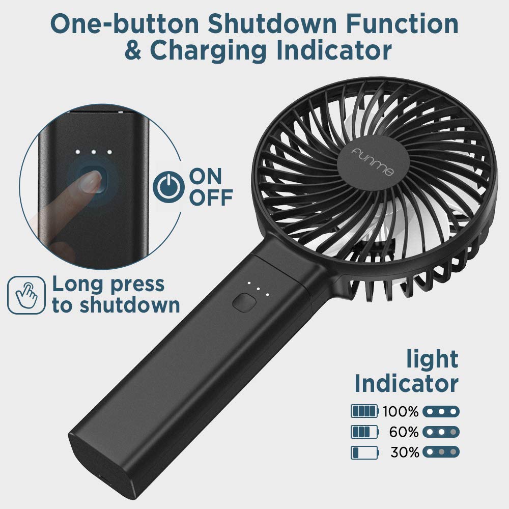 FUNME Handheld Fan 5000mAh Rechargeable Battery Fan 4-20 Hours Using Time Foldable USB Fan with Upgraded One Touch Power Off Function 4 Speeds Strong Winds Portable Personal Cooling Fan for Outdoors