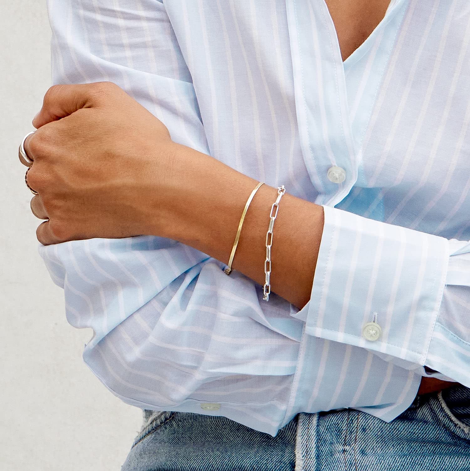 gorjana Women's Venice Mini Bracelet, 18k Gold Plated, Herringbone Adjustable Chain