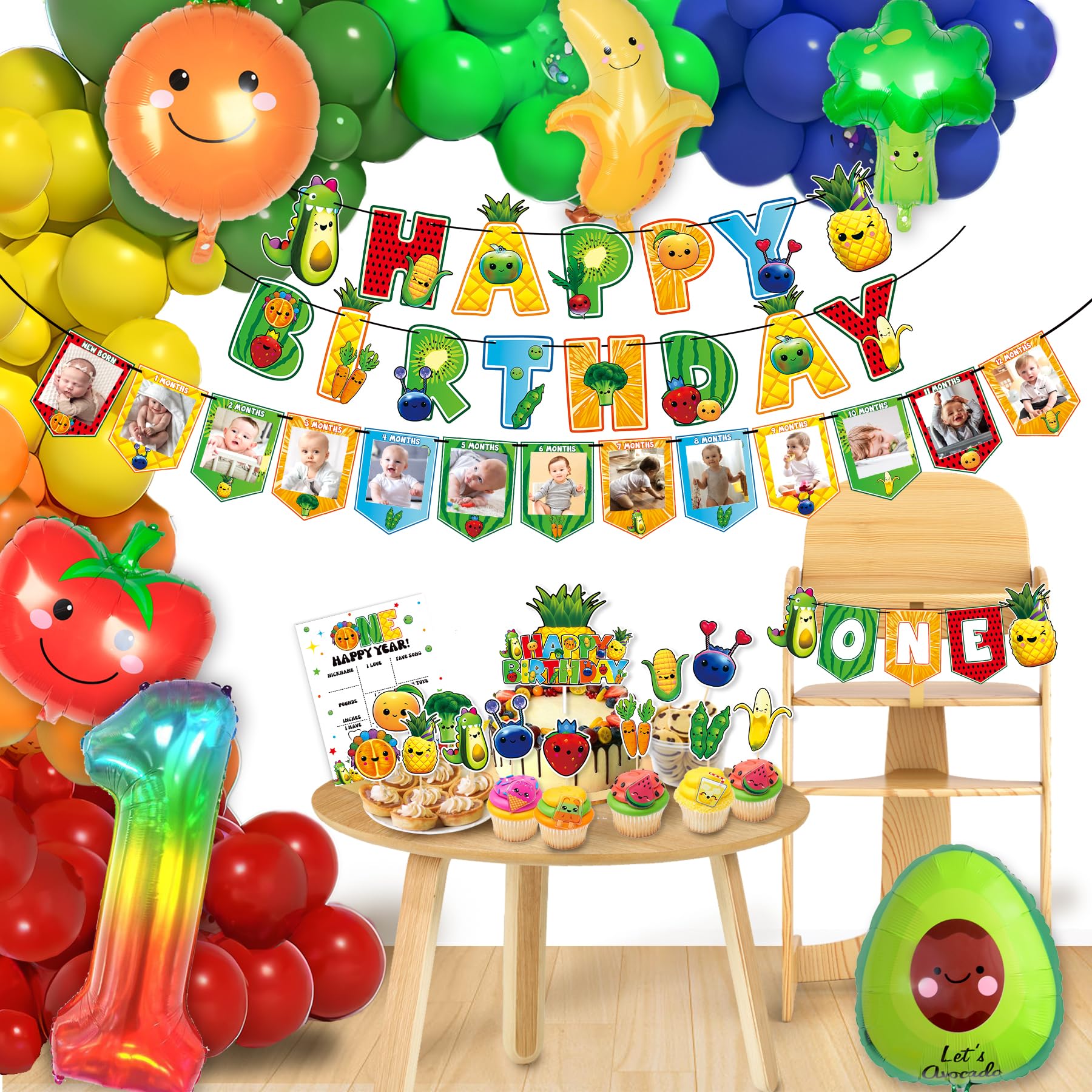 Hey Bearr Sensory Fruit Birthday Decorations - Dancing Fruit 1st Birthday Party Supplies, Summer Fruit Birthday Party Baloons Arch Set for baby Boys and Girls