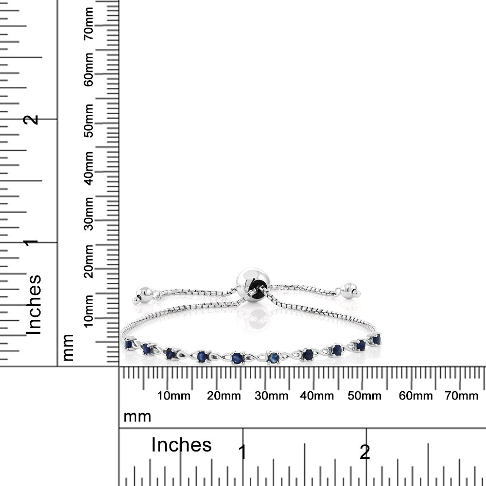 Gem Stone King 925 Sterling Silver Blue Created Sapphire Adjustable Bracelet For Women (0.50 Cttw, Round Cut 2.5MM, Gemstone Birthstone, Fits Up To 9 Inch Wrist)