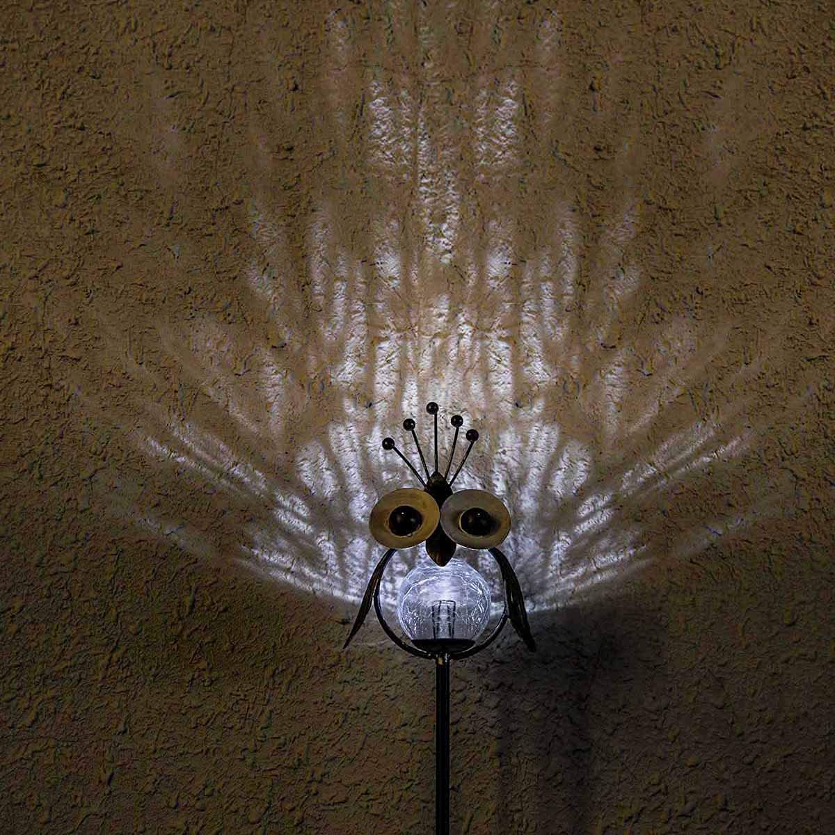 Garden Owl Solar Lights Outdoor Owl Decorative Metal Stakes Lights Crackle Glass Light for Lawn, Yard Art, Pathway, Patio Decor