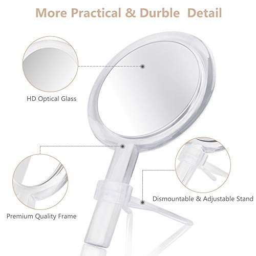 Gotofine 1X & 10X Magnifying Double Side Hand Makeup Mirror with Stand, Handheld Vanity Mirror, Clear